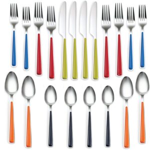 Fiesta 20-Piece Merengue Flatware Silverware Set, Service for 4, Stainless Steel/ABS, Includes Forks/Knives/Spoons, Multicolor