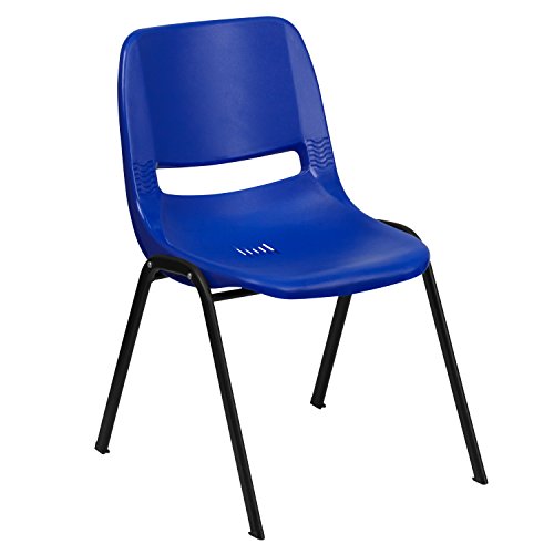 Flash Furniture HERCULES Series 661 lb. Capacity Navy Ergonomic Shell Stack Chair with Black Frame and 16'' Seat Height