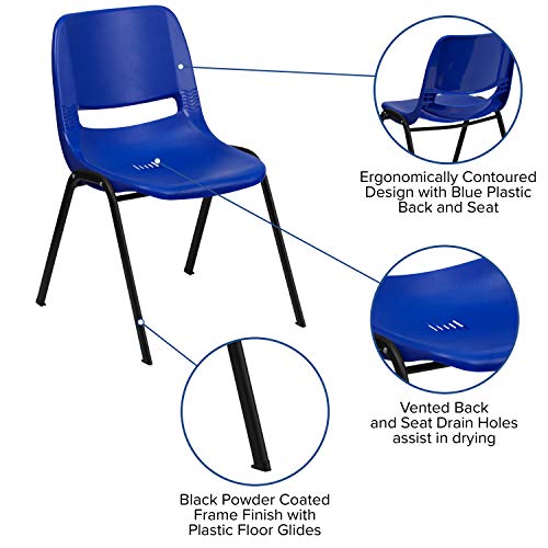 Flash Furniture HERCULES Series 661 lb. Capacity Navy Ergonomic Shell Stack Chair with Black Frame and 16'' Seat Height