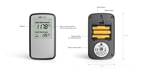 Airthings Corentium Home Radon Detector 223 Portable, Lightweight, Easy-to-Use, (3) AAA Battery Operated, USA Version, pCi/L