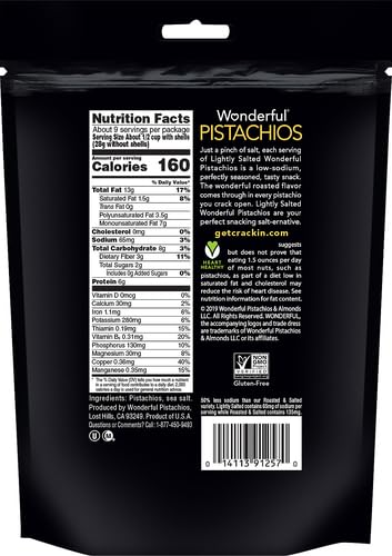 Wonderful Pistachios In Shell, Lightly Salted Nuts, 16 Ounce Resealable Bag - Healthy Snack, Protein Snack, Pantry Staple