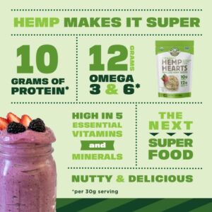 Organic Hemp Hearts, 12oz; 10g Plant Based Protein and 12g Omega 3 & 6 per Srv | Smoothies, yogurt & salad | Non-GMO, Vegan, Keto, Paleo, Gluten Free | Manitoba Harvest