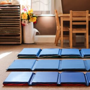 KinderMat, Heavy-Duty 2" Thick Rest Mat, 4-Section Rest Mat, 48" x 24" x 2", Blue/Teal with Grey Binding, Great for School, Daycare, Travel, and Home, Made in The USA