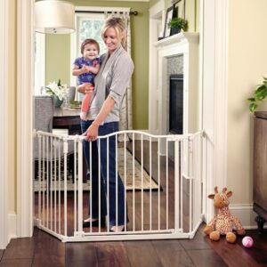 toddleroo by north states 72” wide deluxe décor baby gate: sturdy safety gate with one hand operation. extra wide baby gate. hardware mount. fits 38.3 - 72” wide. (30" tall, warm white)