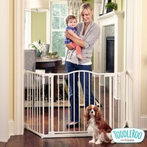 Toddleroo by North States 72” wide Deluxe Décor Baby Gate: Sturdy safety gate with one hand operation. Extra wide baby gate. Hardware Mount. Fits 38.3 - 72” Wide. (30" Tall, Warm White)