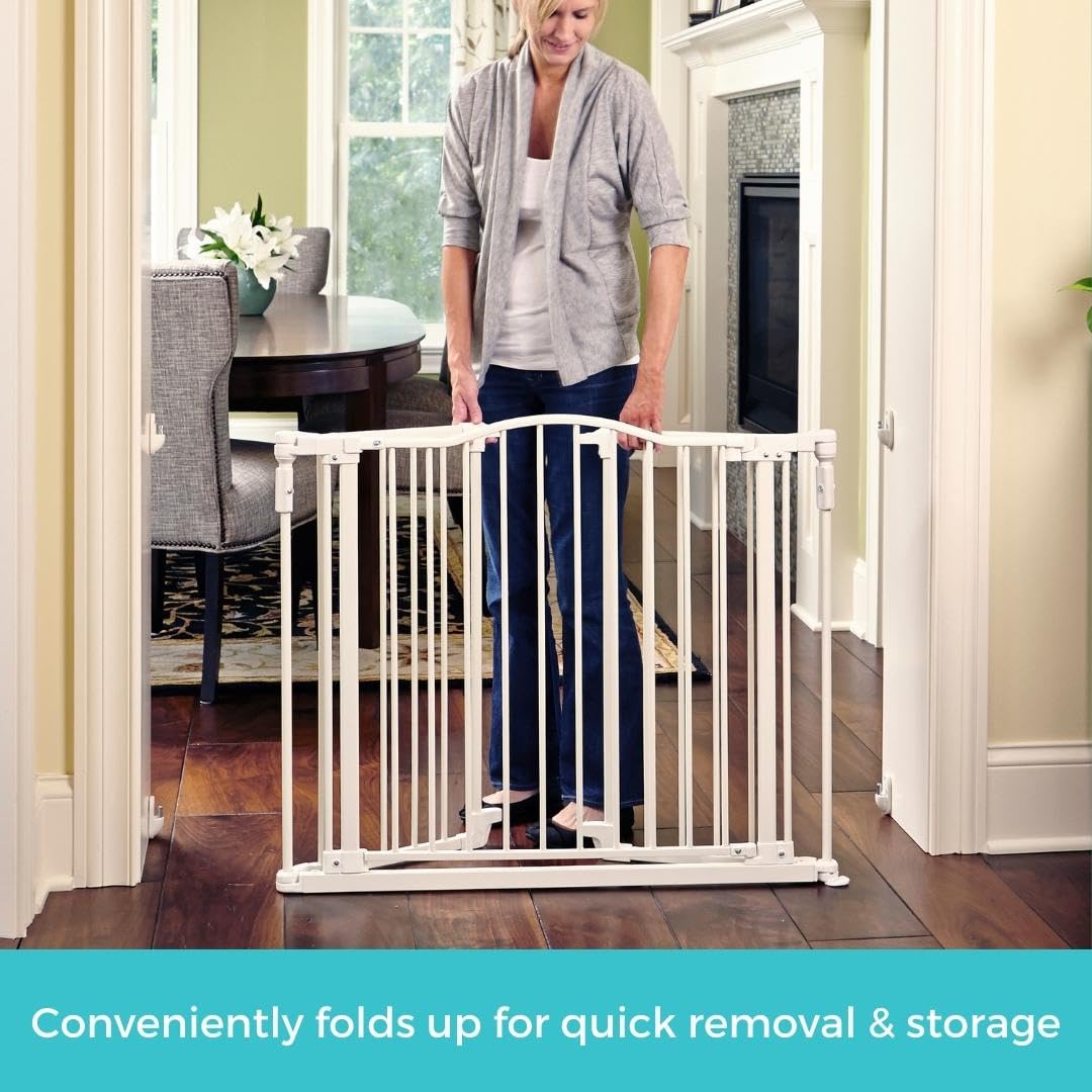 Toddleroo by North States 72” wide Deluxe Décor Baby Gate: Sturdy safety gate with one hand operation. Extra wide baby gate. Hardware Mount. Fits 38.3 - 72” Wide. (30" Tall, Warm White)