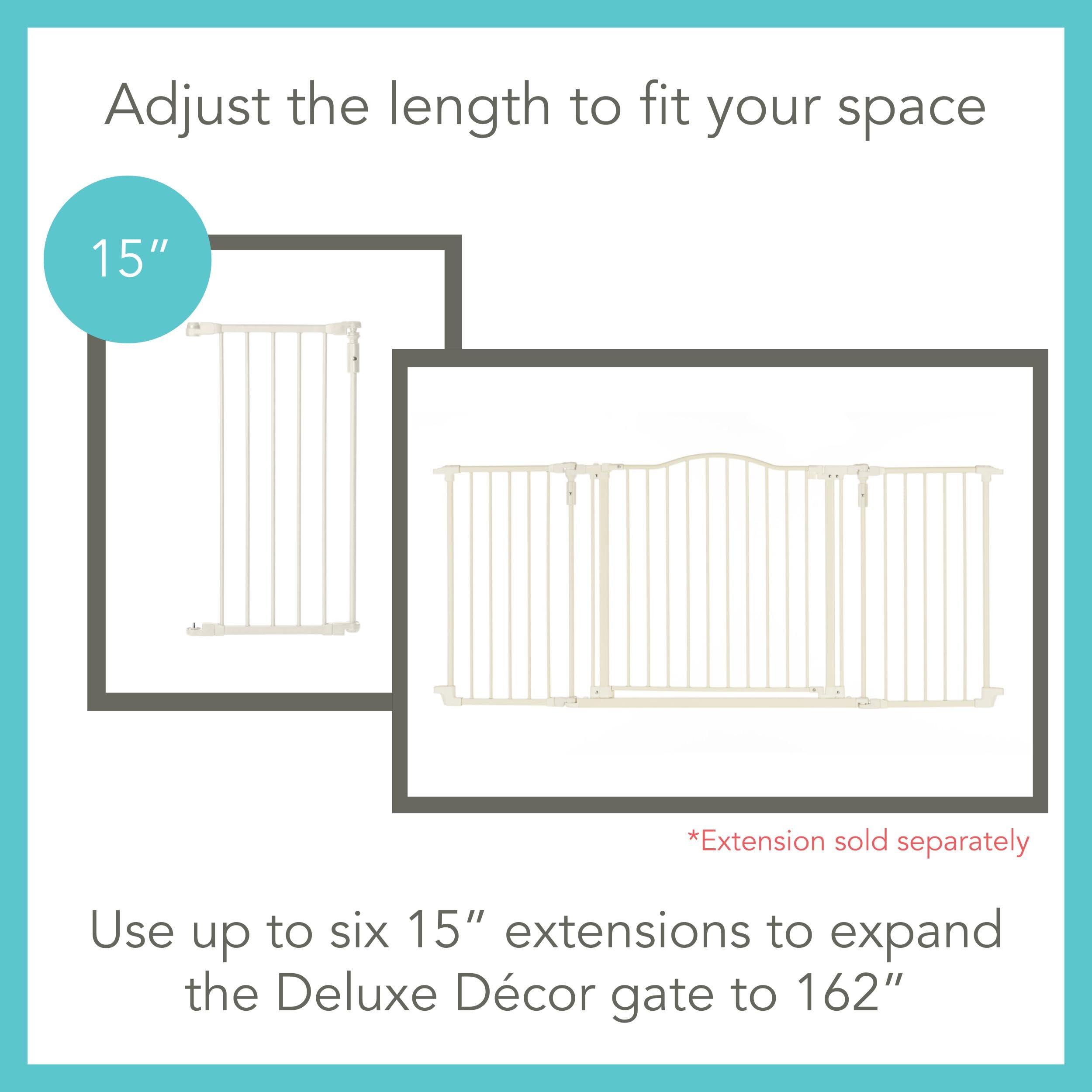 Toddleroo by North States 72” wide Deluxe Décor Baby Gate: Sturdy safety gate with one hand operation. Extra wide baby gate. Hardware Mount. Fits 38.3 - 72” Wide. (30" Tall, Warm White)