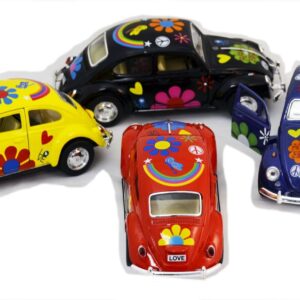 Diecast Cars-Set of 4 Cars: 5 VW Happy Flower Classic Beetle 1/32 Scale, Pull Back n Go Action. by Kinsmart