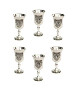 6 (six), silver plated shabbat kiddush / wine cups, grapes design, 3.5". jewish art. great gift for shabbat chanoka rabbi temple wedding baby naming housewarming bar mitzvah bat mitzva and jewish homes.