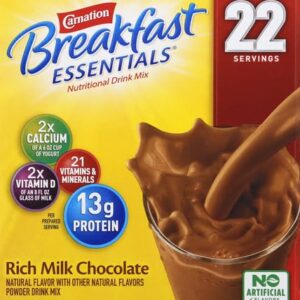 Carnation Breakfast Essentials Powder Drink Mix, Rich Milk Chocolate, 1.26 Ounce (Pack of 22), (Packaging May Vary)