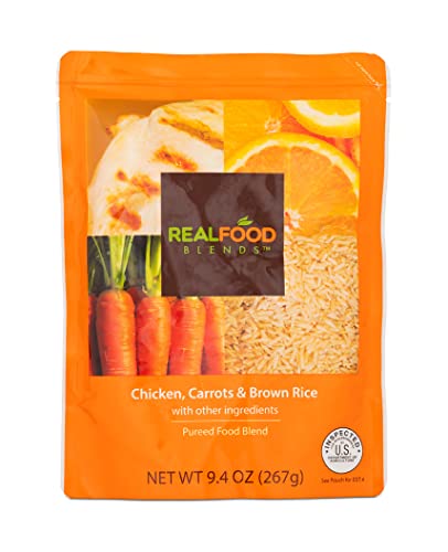 Real Food Blends Chicken, Carrots & Brown Rice - Pureed Food Meal for Feeding Tubes, 9.4 oz Pouch (Pack of 12 Pouches)