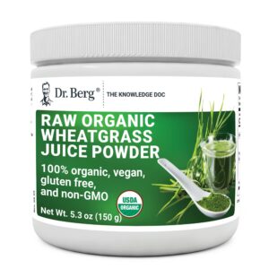 dr. berg's wheatgrass superfood powder - raw juice organic ultra-concentrated rich in vitamins and nutrients - chlorophyll and trace minerals - 60 servings - gluten-free non-gmo - 5.3 oz (1 pack)