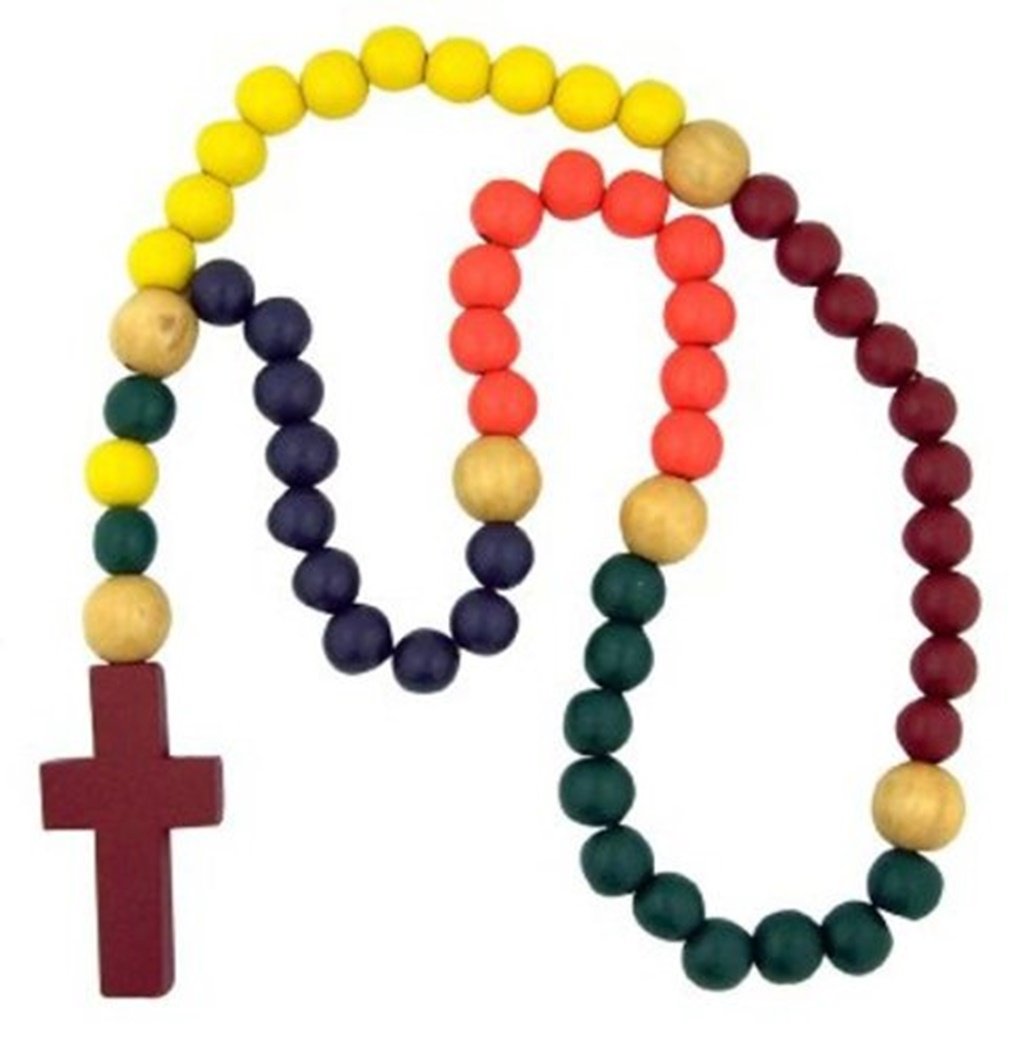 Large Multi Color Wood Prayer Bead 21" Kiddie Rosary Religious Nursery Wall Decor