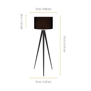 Versanora Romanza Modern LED Tripod Floor Lamp Tall Standing Light with Drum Shade Metal Legs for Living Room Study Reading Bedroom Home Office, 60 inch Height, Matte Black