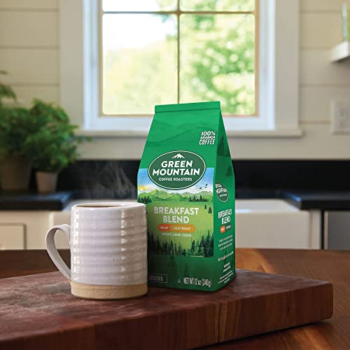 Green Mountain Coffee Roasters, Breakfast Blend Decaf, Ground Coffee, Decaffeinated, Light Roast, Bagged 12oz.