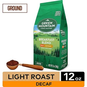 Green Mountain Coffee Roasters, Breakfast Blend Decaf, Ground Coffee, Decaffeinated, Light Roast, Bagged 12oz.