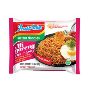 indomie mi goreng instant stir fry noodles, halal certified, hot & spicy / pedas flavor 2.82 ounce (pack of 30)