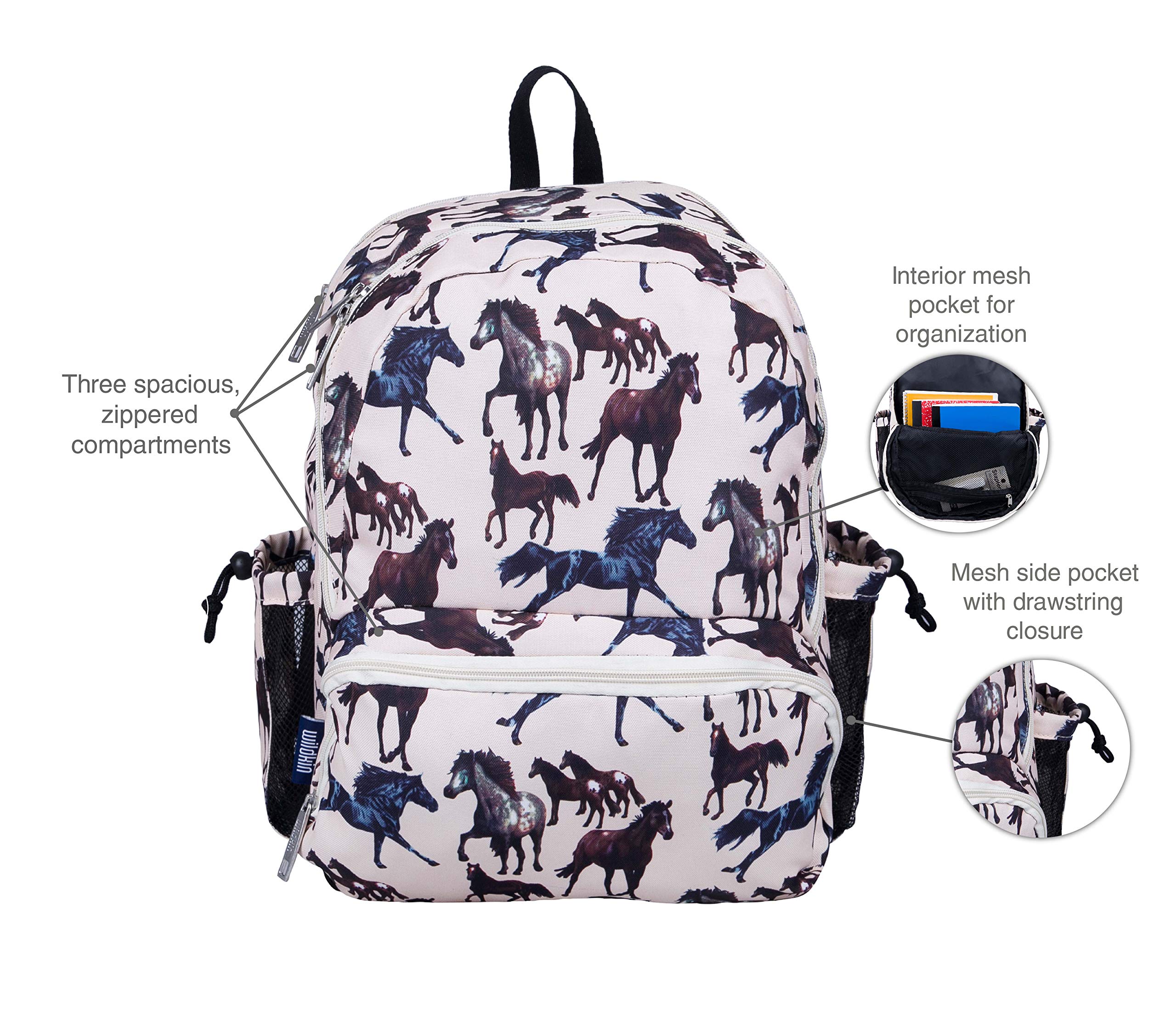 Wildkin 17 Inch Kids Backpack for Boys & Girls, Features Three Zippered Compartment with Interior & Side Pockets Backpacks, Perfect for School & Travel Backpack for Kids (Horse Dreams)