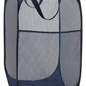 Handy Laundry Collapsible Mesh Foldable Hamper 14" x 14' x 24" Navy Blue