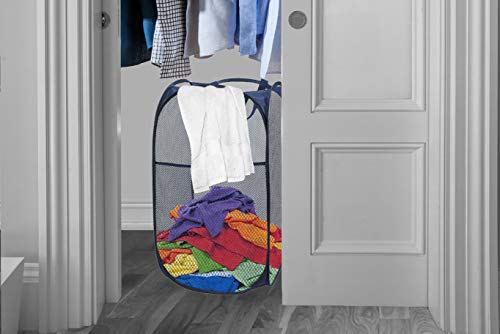 Handy Laundry Collapsible Mesh Foldable Hamper 14" x 14' x 24" Navy Blue