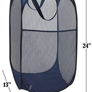 Handy Laundry Collapsible Mesh Foldable Hamper 14" x 14' x 24" Navy Blue