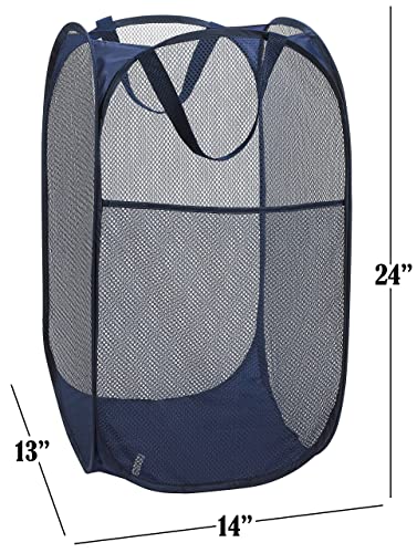 Handy Laundry Collapsible Mesh Foldable Hamper 14" x 14' x 24" Navy Blue