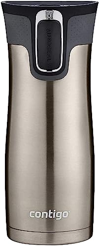 Contigo West Loop Stainless Steel Vacuum-Insulated Travel Mug with Spill-Proof Lid, Keeps Drinks Hot up to 5 Hours and Cold up to 12 Hours, 16oz Steel/Black