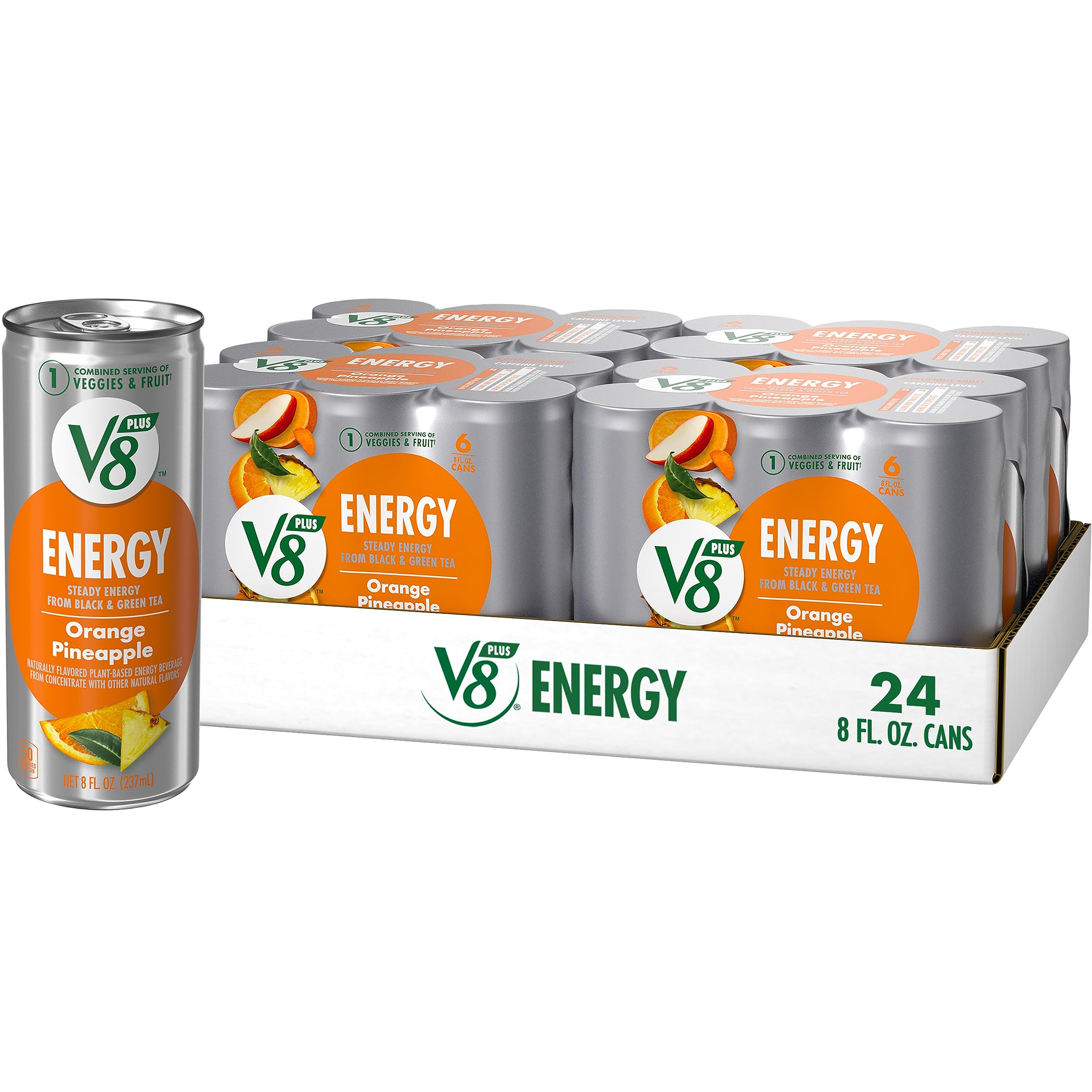 V8 +ENERGY Orange Pineapple Energy Drink, 8 FL OZ Can (4 Packs of 6 Cans)