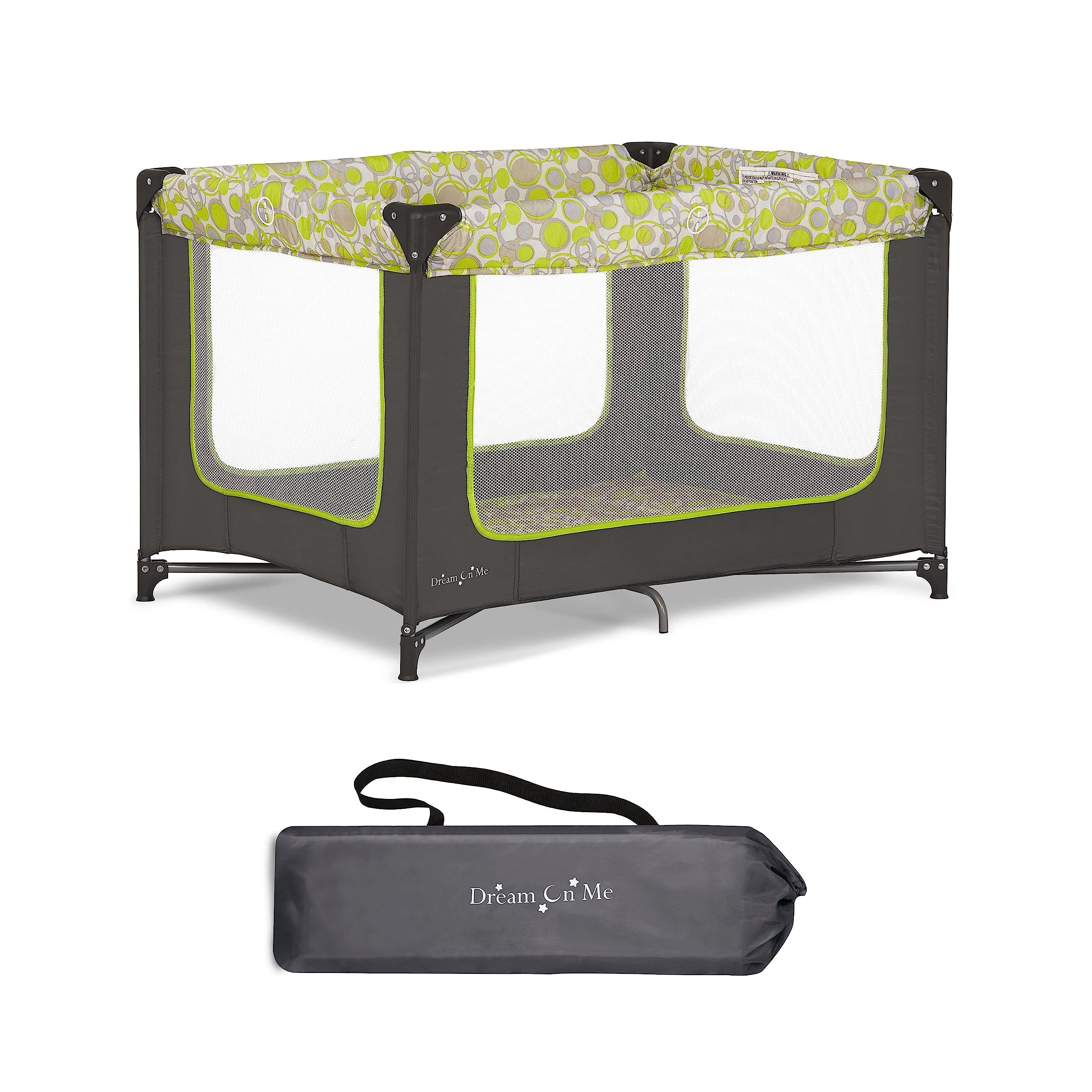 Dream On Me Zodiak Portable Playard in Grey and Green, Lightweight, Packable and Easy Setup Baby Playard, Breathable Mesh Sides and Soft Fabric - Comes with a Removable Padded Mat