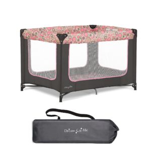 dream on me zodiak portable playard in grey and pink, lightweight, packable and easy setup baby playard, breathable mesh sides and soft fabric - comes with a removable padded mat