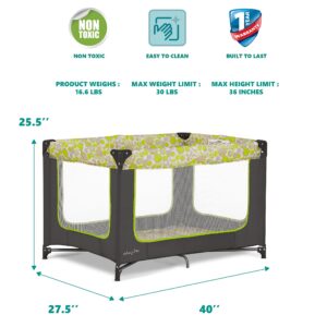 Dream On Me Zodiak Portable Playard in Grey and Green, Lightweight, Packable and Easy Setup Baby Playard, Breathable Mesh Sides and Soft Fabric - Comes with a Removable Padded Mat