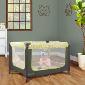 Dream On Me Zodiak Portable Playard in Grey and Green, Lightweight, Packable and Easy Setup Baby Playard, Breathable Mesh Sides and Soft Fabric - Comes with a Removable Padded Mat