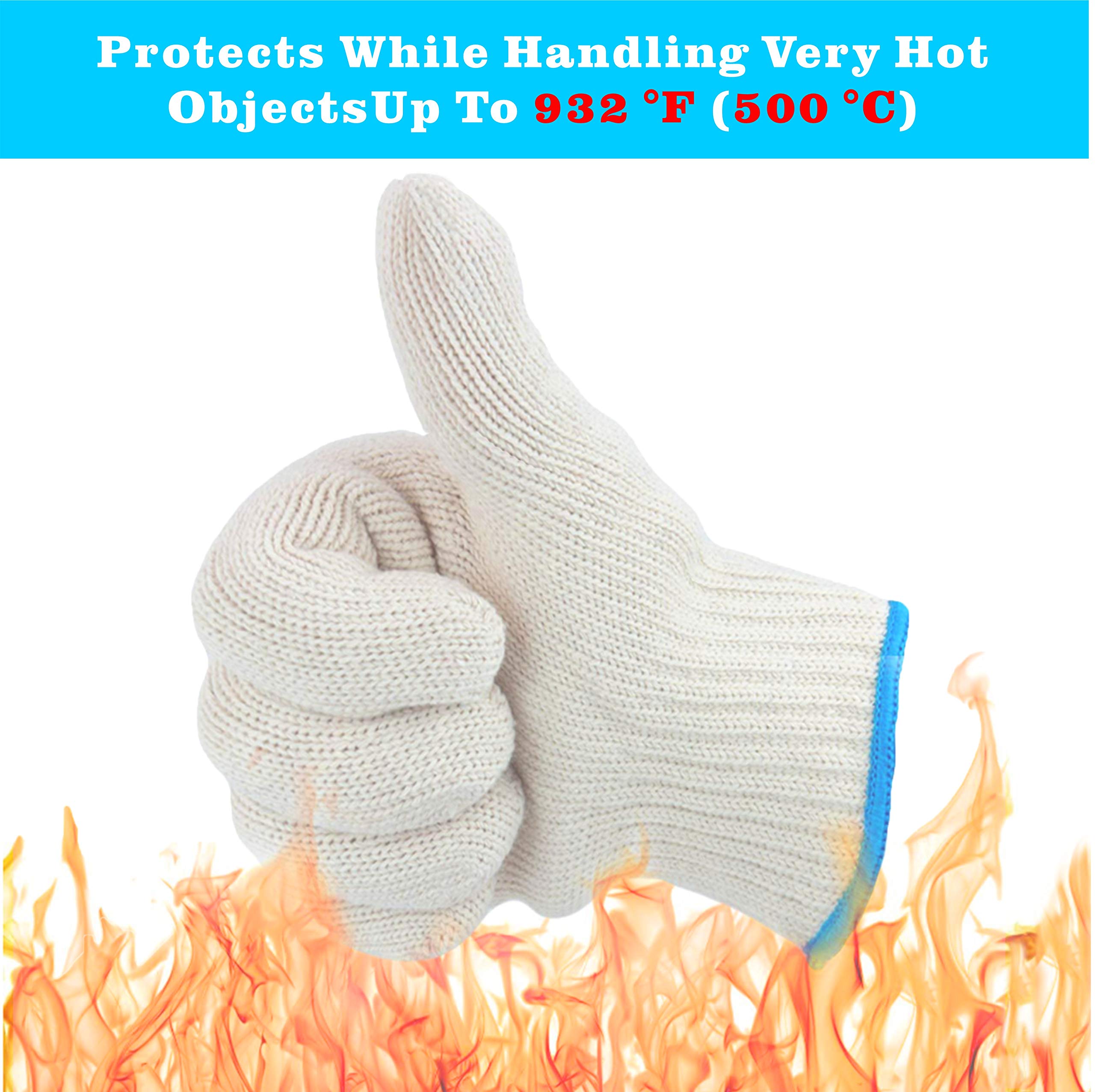 Heat Resistant Gloves - EN407 Certified 932°F Oven Gloves, Cut-Resistant Grill Gloves, Cooking Gloves for BBQ, Grilling, Baking, Cutting, Welding, Smoker Fireplace, 1 Pair (2 Pieces Set), White