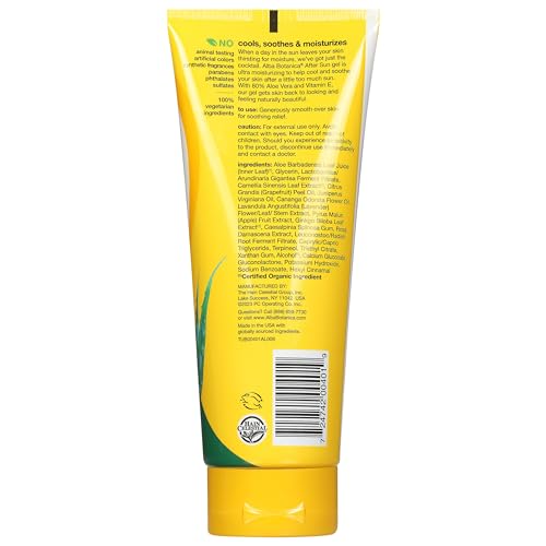 Alba Botanica Aloe Vera Gel for Skin, Cooling After Sun Treatment for Face and Body, Made with Purity Certified 80% Aloe Vera Gel Formula, 8 fl. oz. Tube