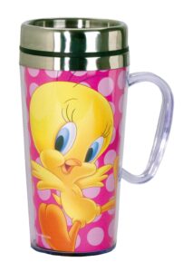 spoontiques - insulated travel mug - tweety bird coffee cup - coffee lovers gift - funny coffee mug - 14 oz – pink