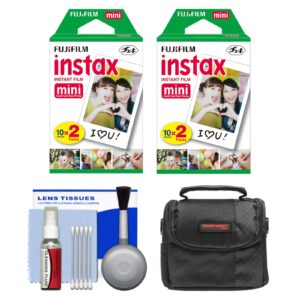 essentials bundle for fujifilm instax mini 8, mini 9, mini 11, mini 70 & mini 90 instant film camera with 40 twin color prints + case + cleaning kit