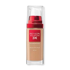 revlon liquid foundation, age defying 3xface makeup, anti-aging and firming formula, spf 30, longwear medium buildable coverage with natural finish, 035 natural beige, 1 fl oz