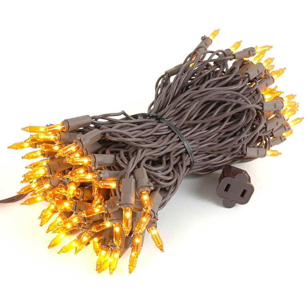 Novelty Lights 100 Light Amber Christmas Mini String Light Set, Brown Wire, Indoor/Outdoor UL Listed, 50' Long