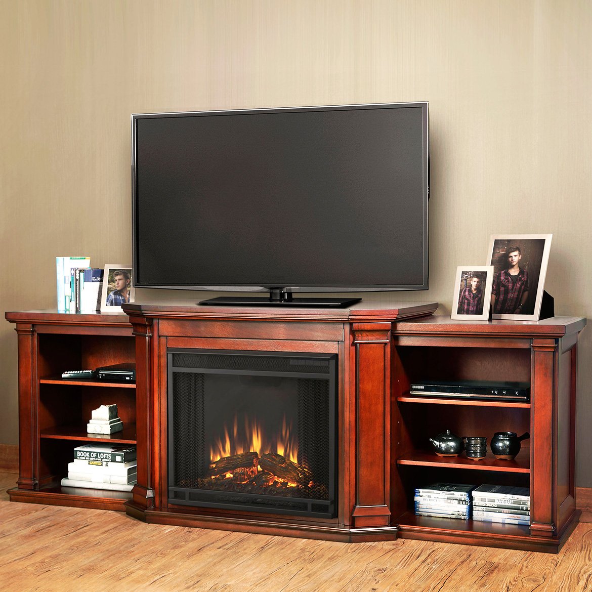 Valmont Media Electric Fireplace in Dark Mahogany by Real Flame