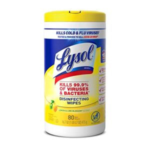 lysol disinfectant wipes, multi-surface antibacterial cleaning wipes, for disinfecting and cleaning, lemon and lime blossom, 80 count (pack of 1)