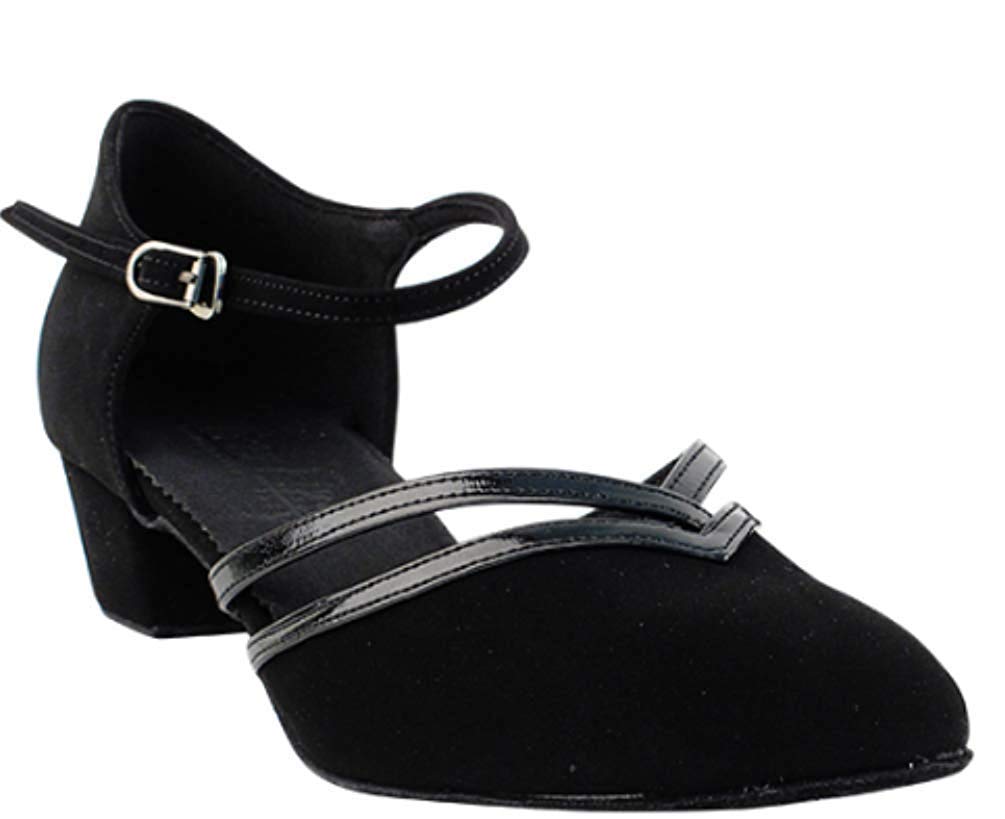 Very Fine Ladies Women Ballroom Dance Shoes EK8881 Black Nubuck & Black Trim 1" Heel (9.5M)