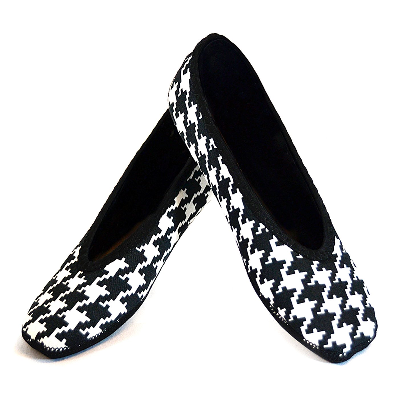 Nufoot Women's Ballet Flat Slipper, Black and White Hounds Tooth, Medium