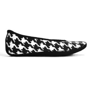 Nufoot Women's Ballet Flat Slipper, Black and White Hounds Tooth, Medium