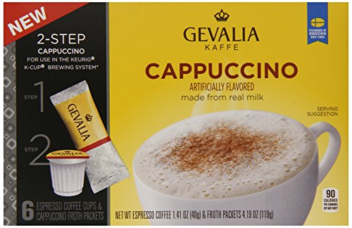 Gevalia Kaffe, 2-Step K-Cup & Froth Packets, (Cappuccino Espresso), 6 Count (Pack of 3)