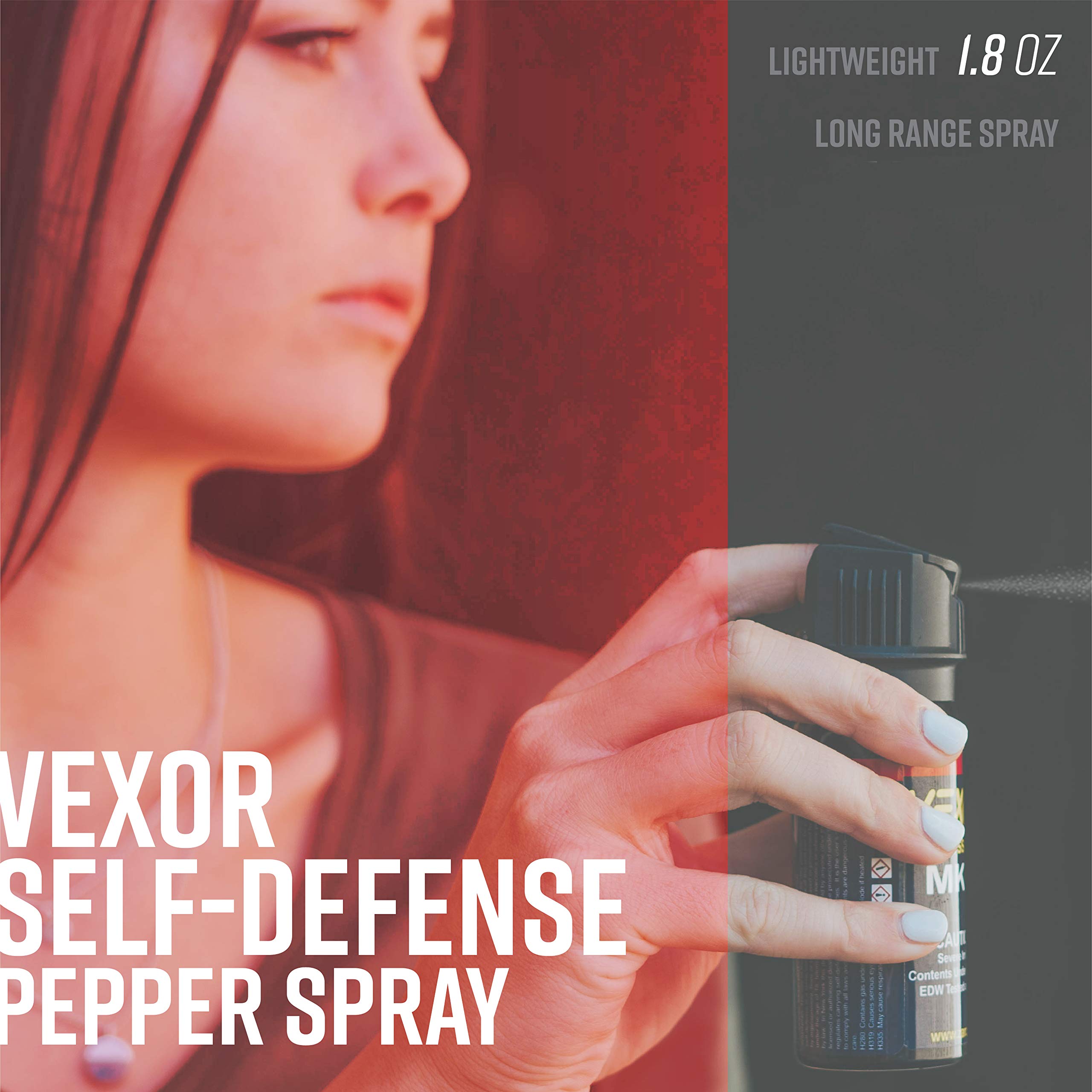 Vexor Self Defense Pepper Spray with Holster Maximum Police Strength, 20-Foot Range, Full Axis (360°) Capability, Flip Top Safety for Accurate Aim, Protection for Women and Men, ZARC International.