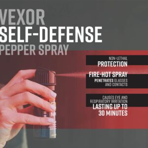 Vexor Self Defense Pepper Spray with Holster Maximum Police Strength, 20-Foot Range, Full Axis (360°) Capability, Flip Top Safety for Accurate Aim, Protection for Women and Men, ZARC International.