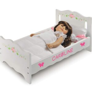 Badger Basket Toy Doll Bed with White Bedding and Personalization Kit for 20 inch Dolls - White Rose