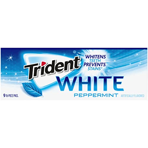 Trident White Peppermint Sugar Free Gum, 16 Count (Pack of 9)