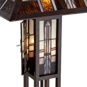 Robert Louis Tiffany Mission Southwest Tiffany Style Standing Floor Lamp with Night Light Art Deco 60.5" Tall Oiled Bronze Copper Stained Glass Shade Decor for Living Room Reading House Bedroom