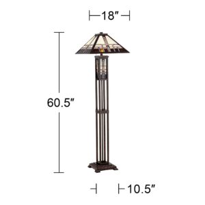 Robert Louis Tiffany Mission Southwest Tiffany Style Standing Floor Lamp with Night Light Art Deco 60.5" Tall Oiled Bronze Copper Stained Glass Shade Decor for Living Room Reading House Bedroom